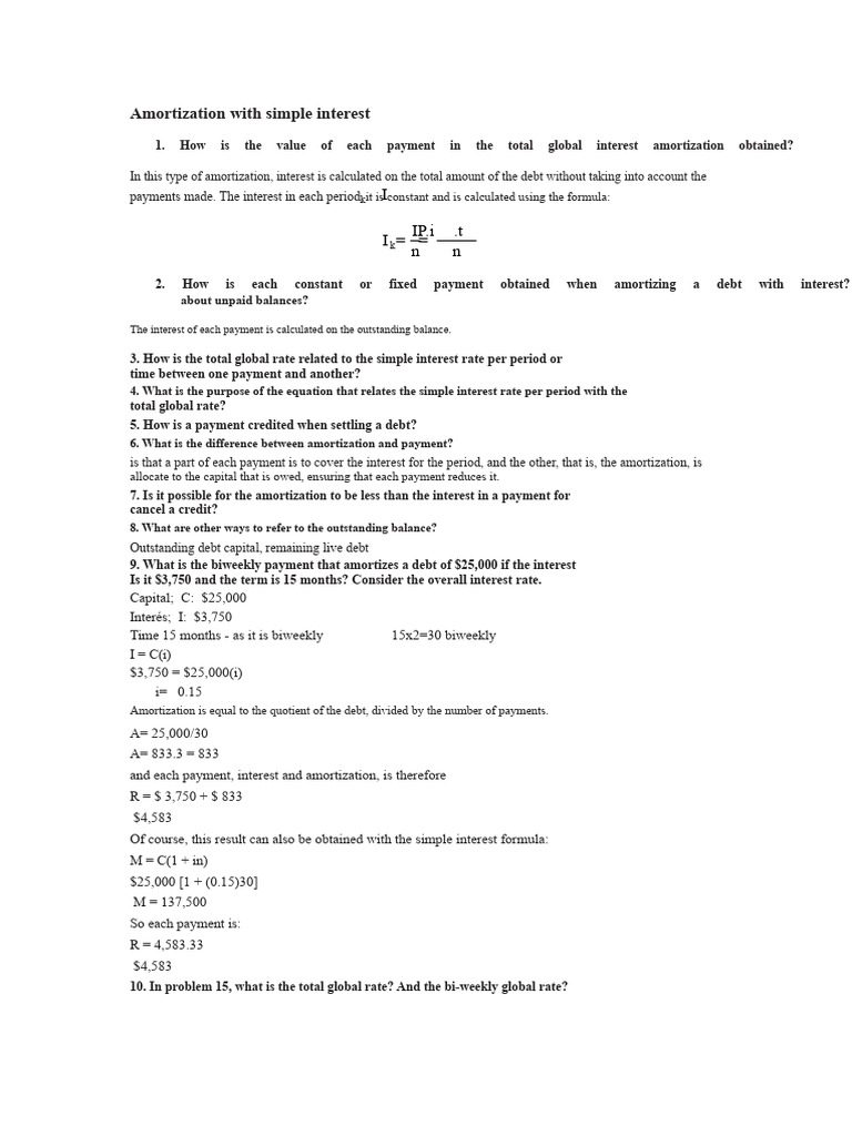 Amortization With Simple Interest | PDF | Interest | Debt