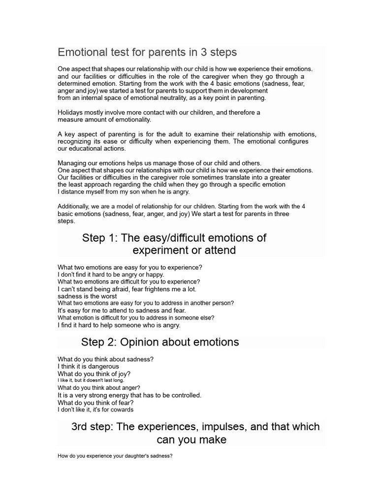 3-Step Emotional Test for Parents | PDF | Emotions | Anger