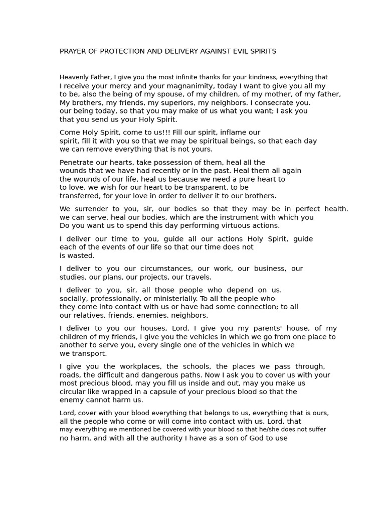Prayer of Protection and Deliverance Against Evil Spirits | PDF ...