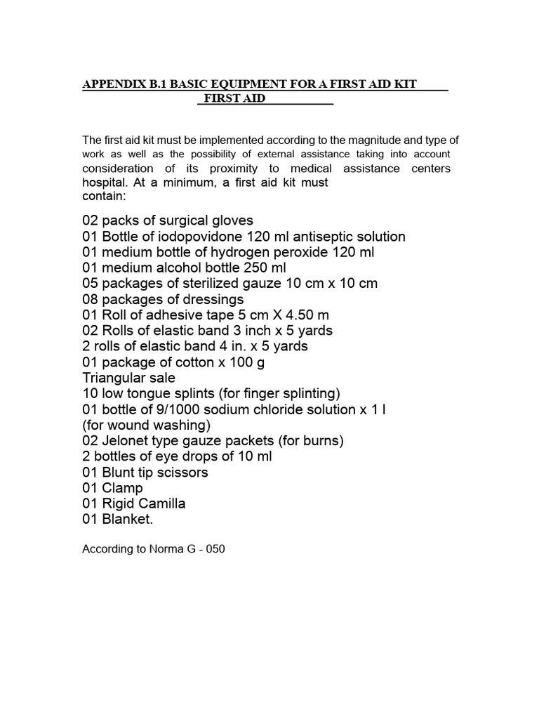 First Aid Kit According To G 050 | PDF