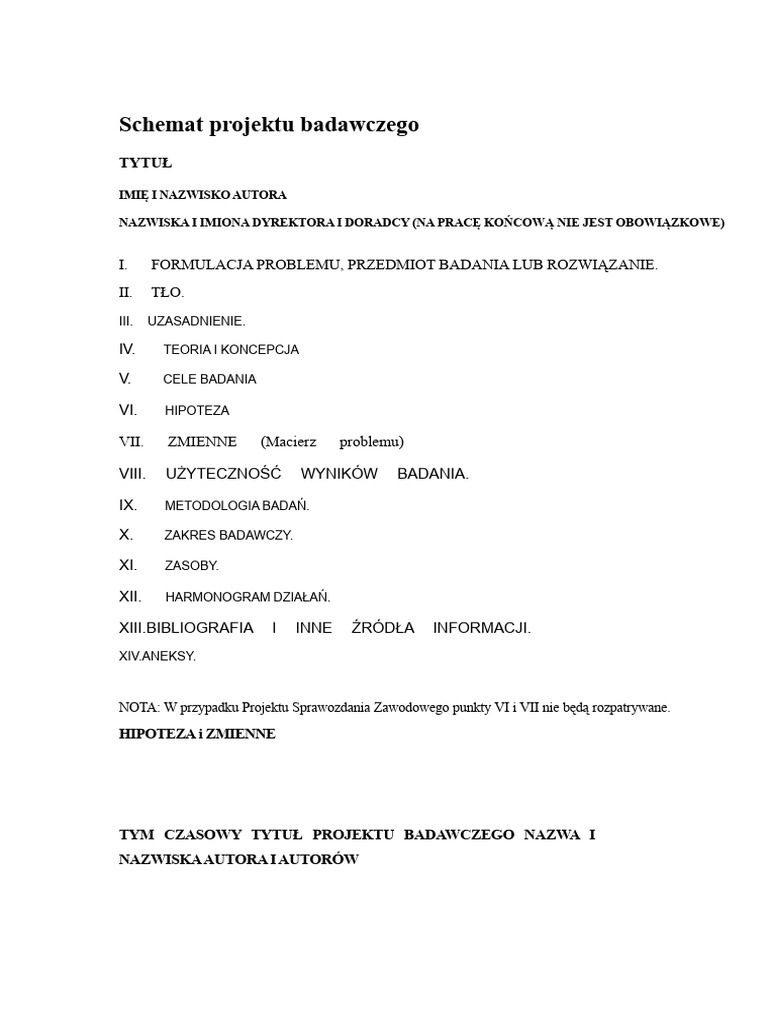 Schemat Projektu Badawczego UNAP | PDF