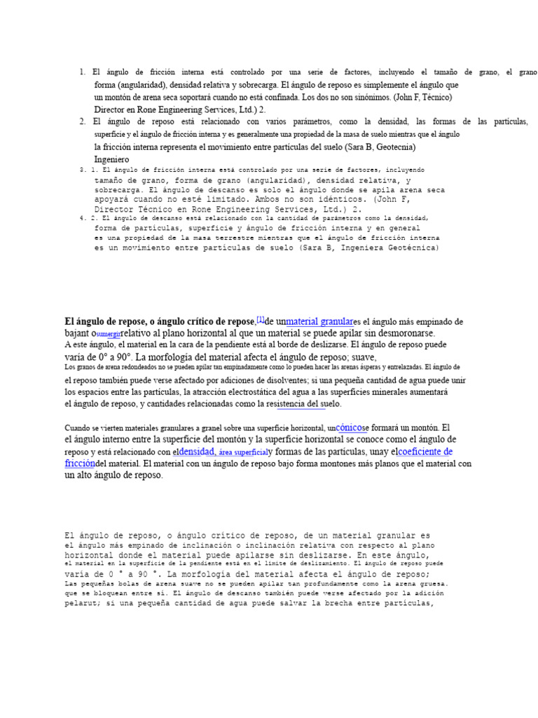 Ángulo de Fricción Interno Vs Ángulo de Reposo | PDF | Fricción | Fuerza