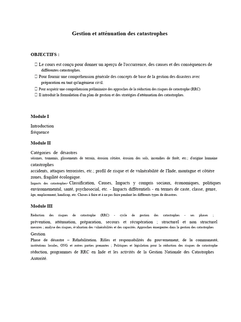 Gestion des risques et catastrophes | PDF | Risque | Catastrophes naturelles
