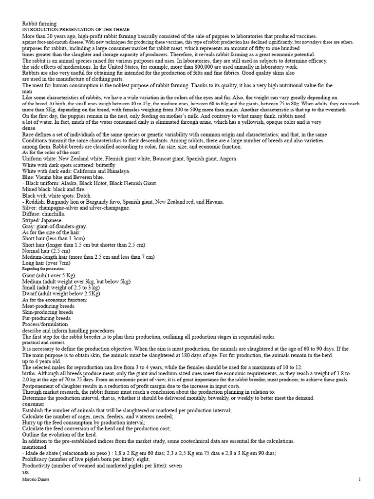 Cuniculture | PDF | Rabbit | Fur