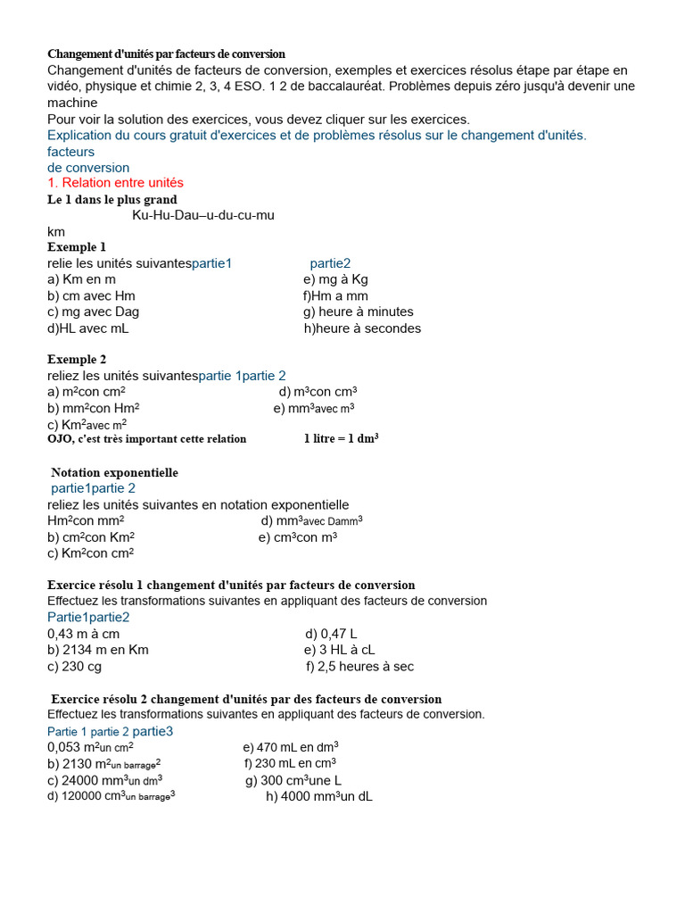 Conversion des unités de mesure | PDF | Système international d'unités ...