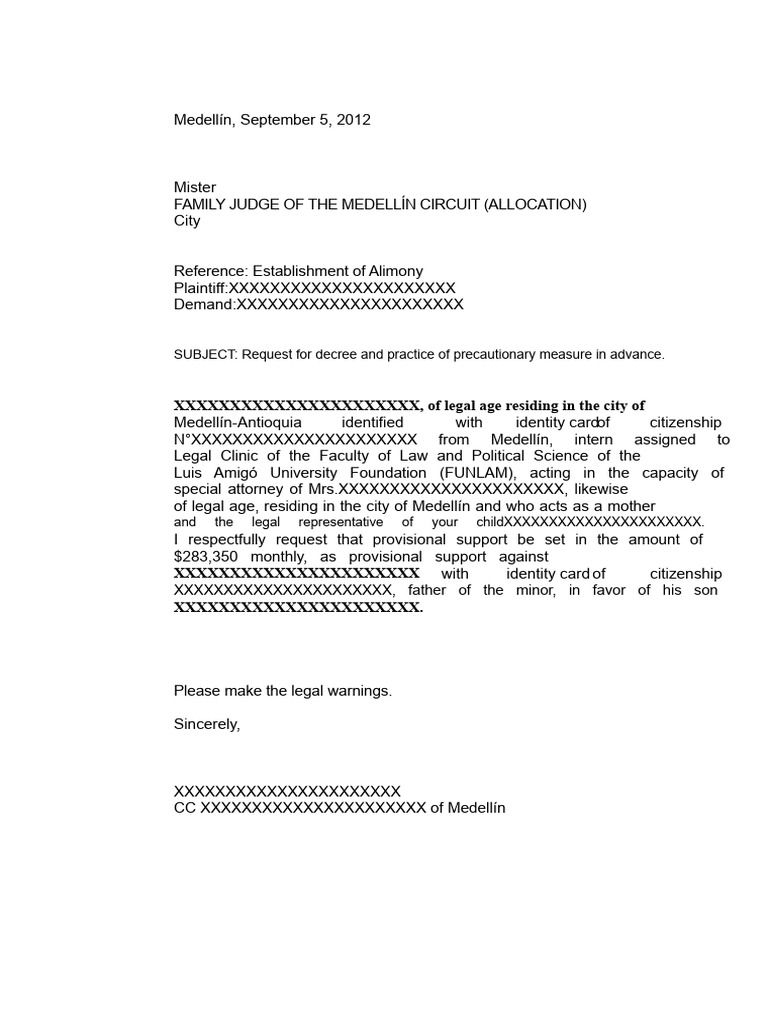 70 Format of Demand For Establishment of Alimony by Percentage | PDF ...