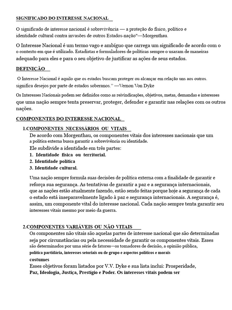 Significado de Interesse Nacional | PDF | Estado | Economia