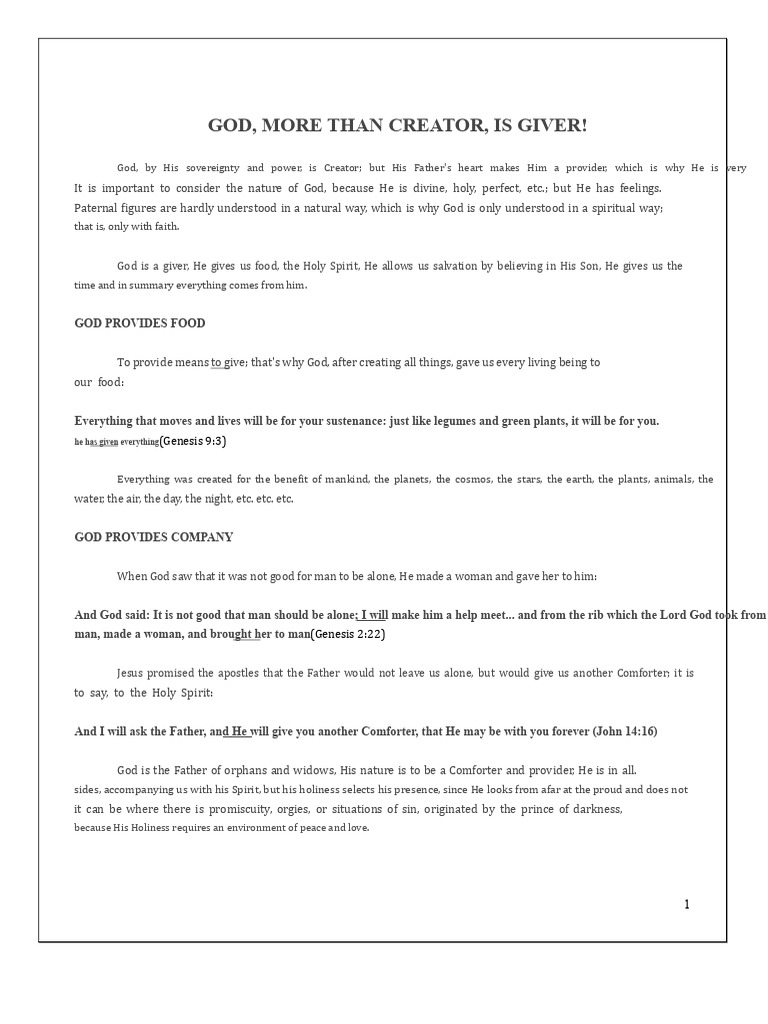 God, More Than Creator, Is Giver! | PDF | God The Father | Jesus