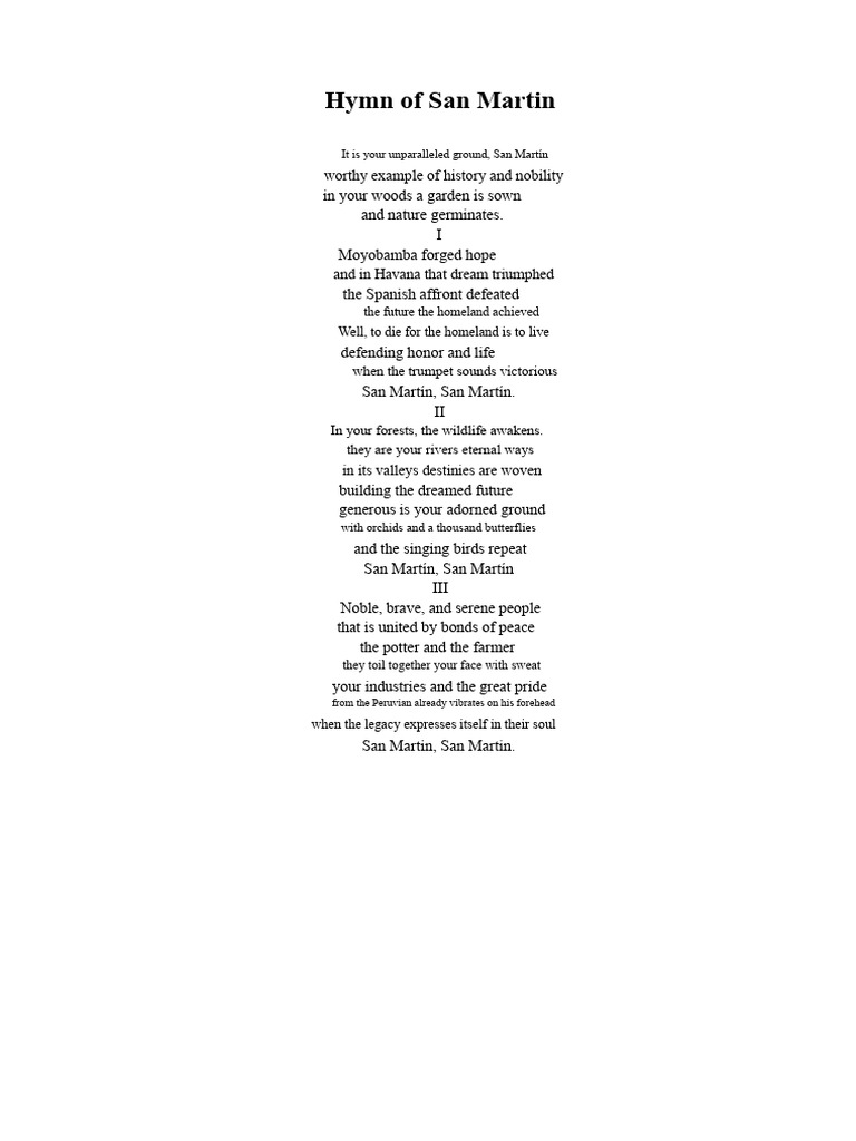 Hymn of San Martín: A Tribute to Unity | PDF
