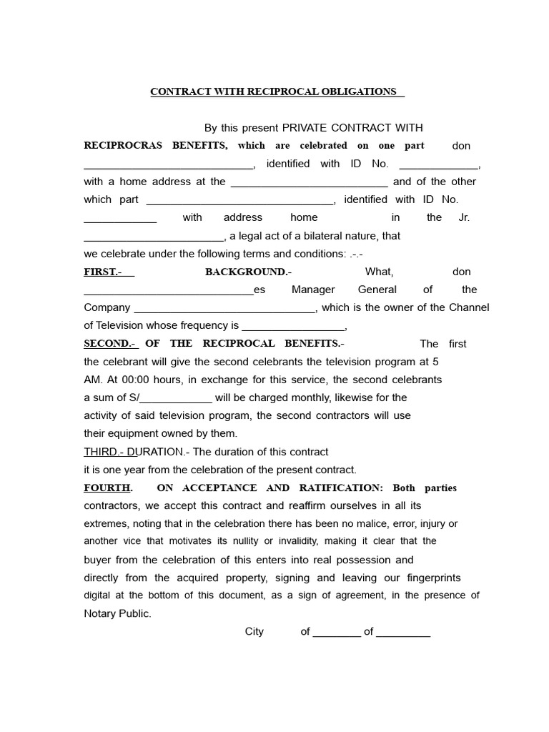 Reciprocal Benefits Contract Template | PDF