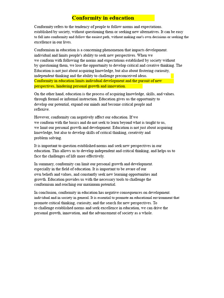 The Impact of Conformity on Education | PDF