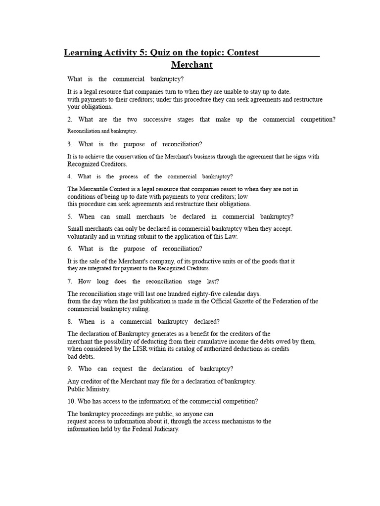 Merchant Contest Questionnaire | PDF | Bankruptcy | Private Law