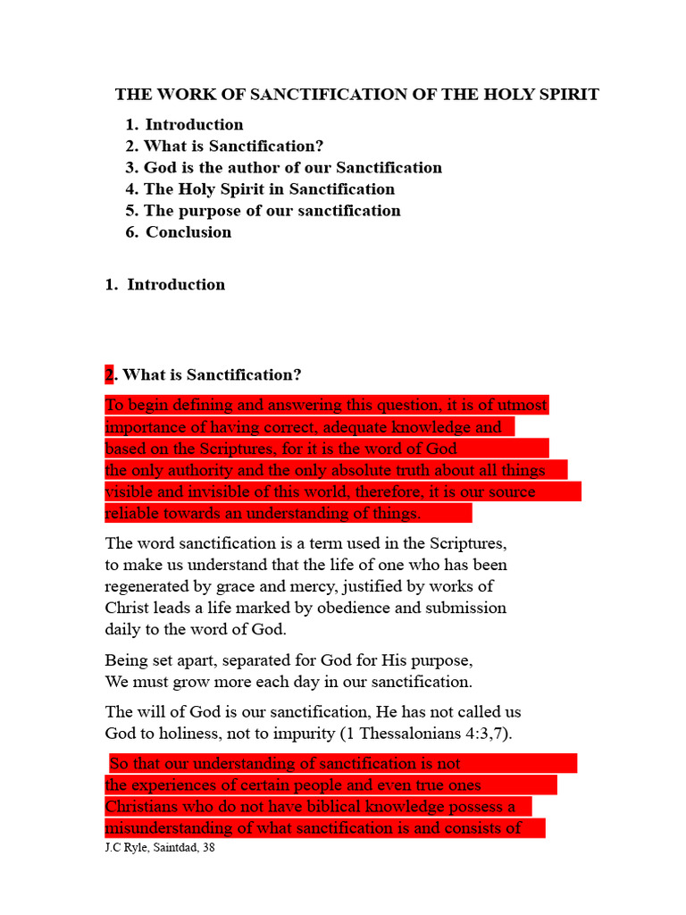 Outline About The Holy Spirit in The Sanctification of The Believer ...