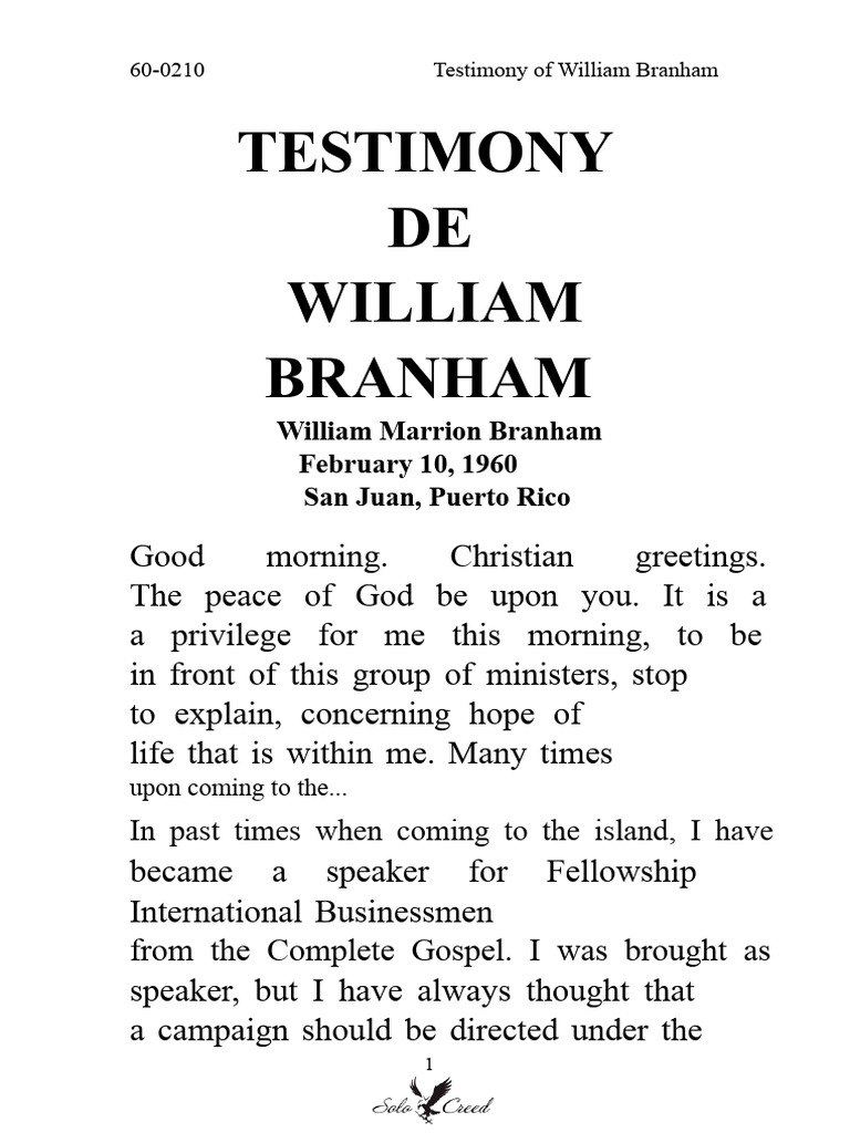 William Branham's 1960 Testimony in Puerto Rico | PDF | Jesus | Faith ...