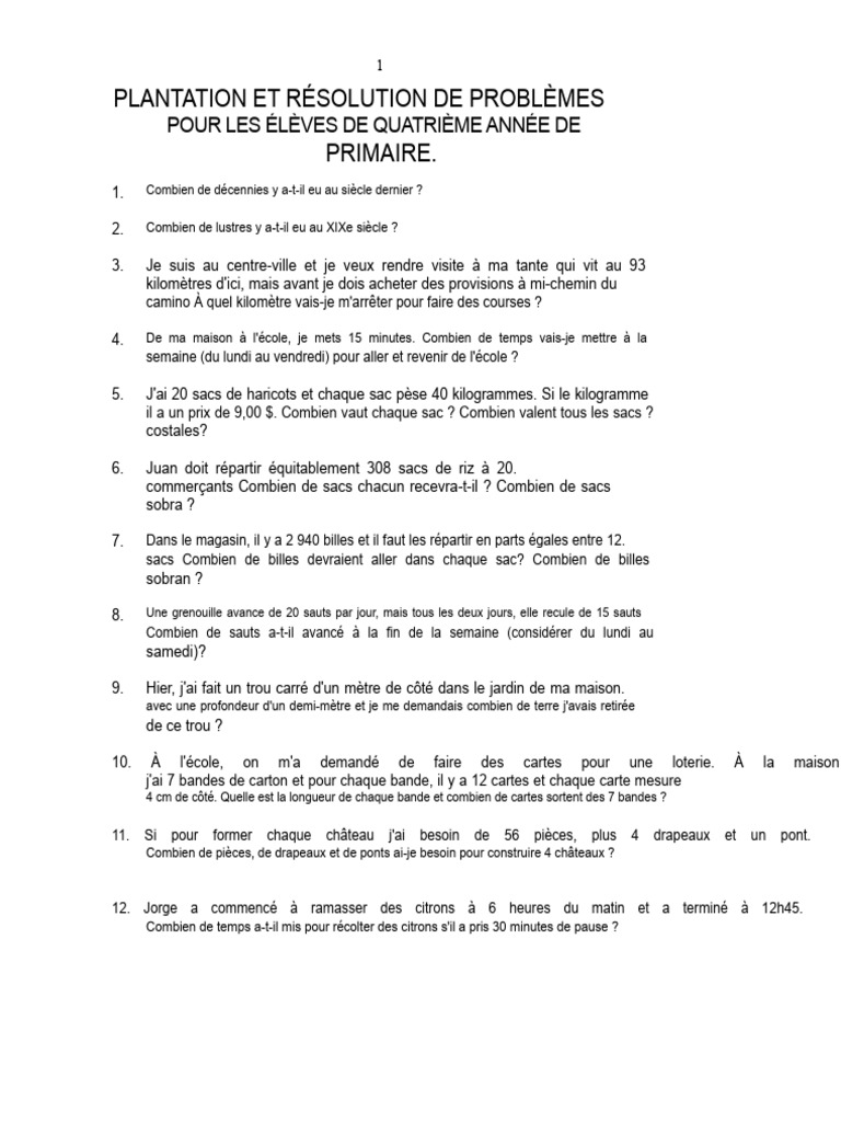 Problèmes mathématiques pour 4e année | PDF | Triangle | Zone