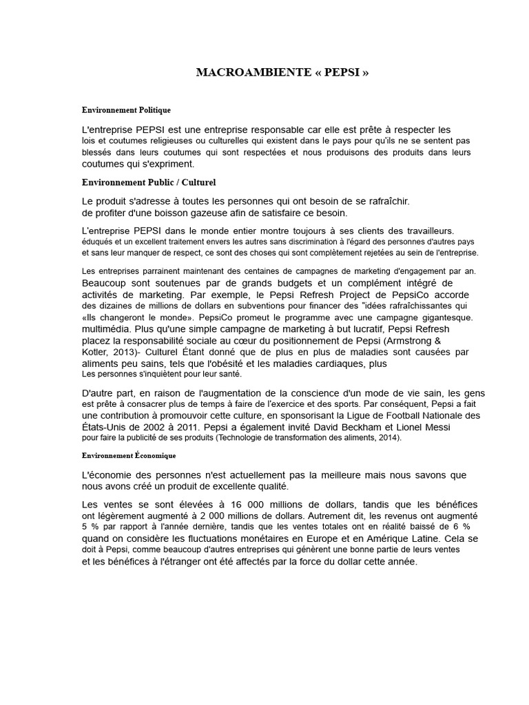 Analyse du macroenvironnement de Pepsi | PDF | Jus | Régime et nutrition