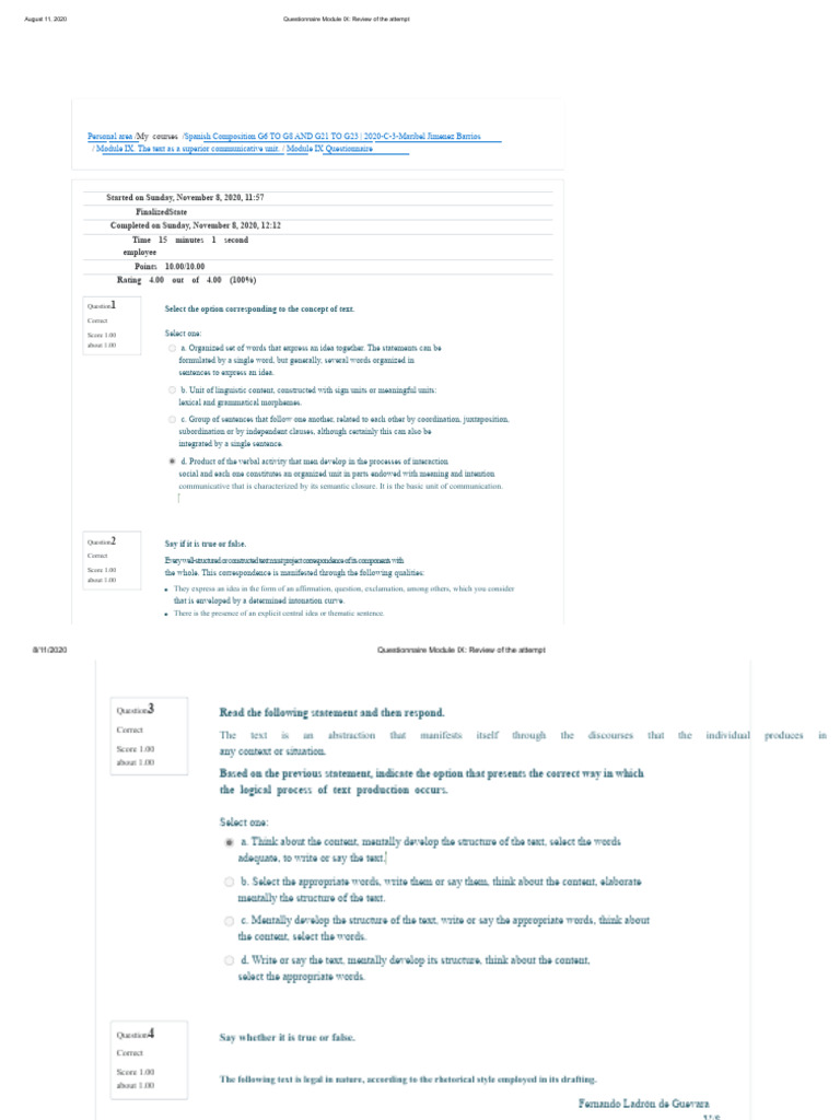 Questionnaire Module IX - Review of The Attempt | PDF | Semantics | Question