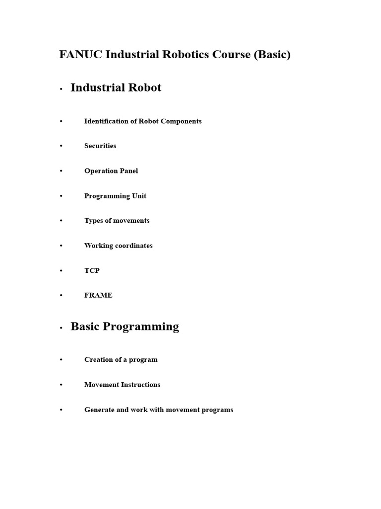 Course Syllabus Fanuc Robotics (Basic) | PDF