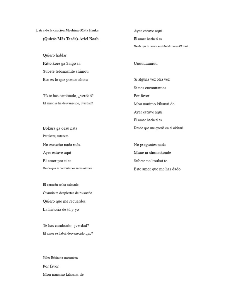 Letra de La Canción Moshimo Mata Itsuka | PDF