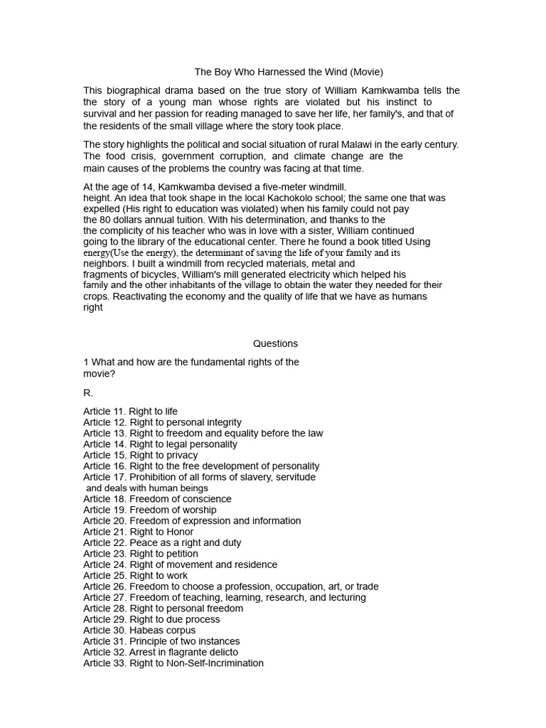 The Boy Who Tamed The Wind Wilson Sarmiento Salas | PDF | Human Rights ...