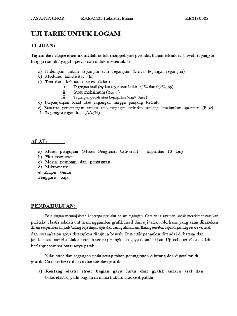 Uji Tarik Logam: Analisis Kekuatan Bahan | PDF