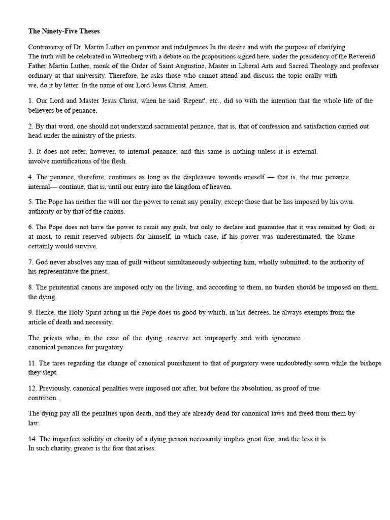 95 Theses of Martin Luther | PDF | Indulgence | Penance