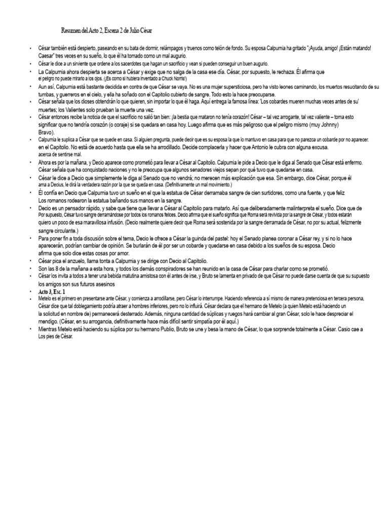 Resumen de Julio César: Acto 2, Escena 2 | PDF