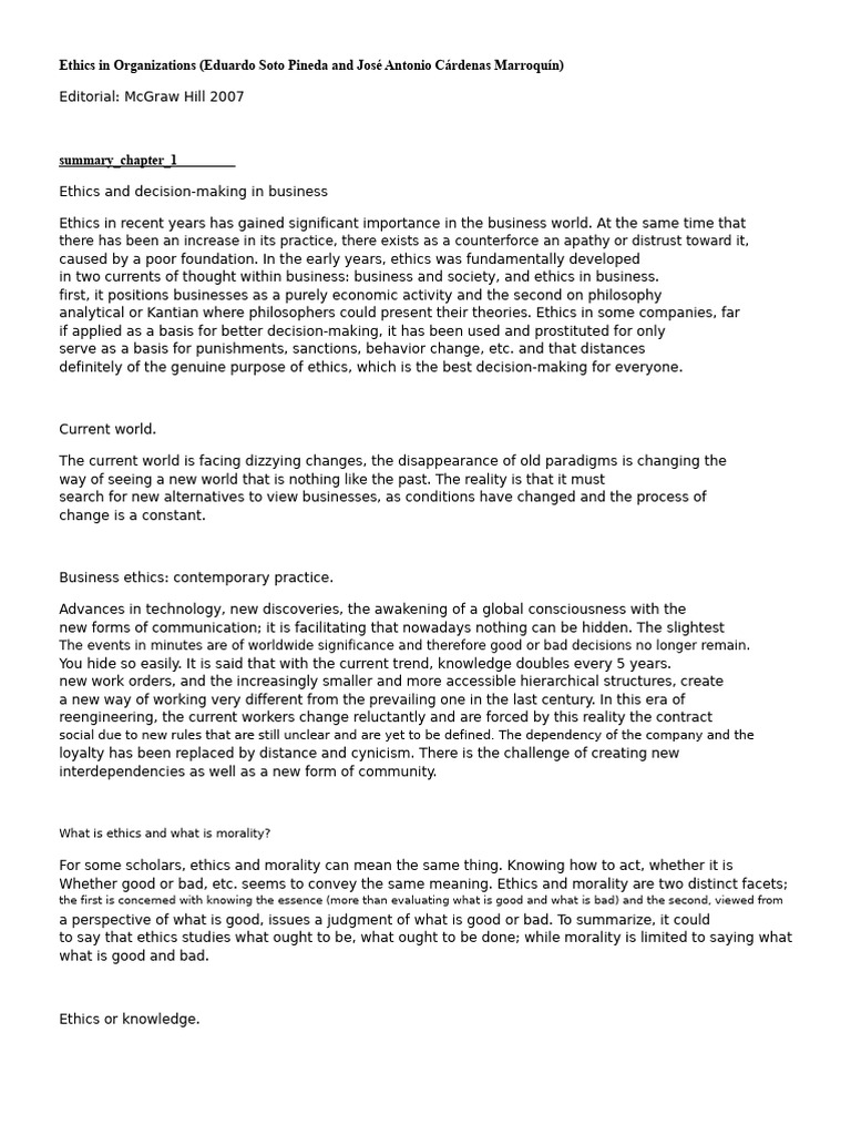 Summary of Ethics in Organizations | PDF | Value (Ethics) | Morality