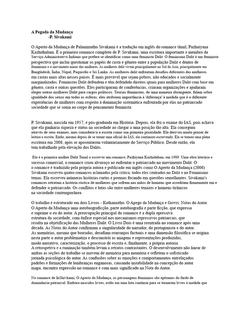 O Aperto Da Mudança - P. Sivakami | PDF | Feminismo | Estudos de Gênero