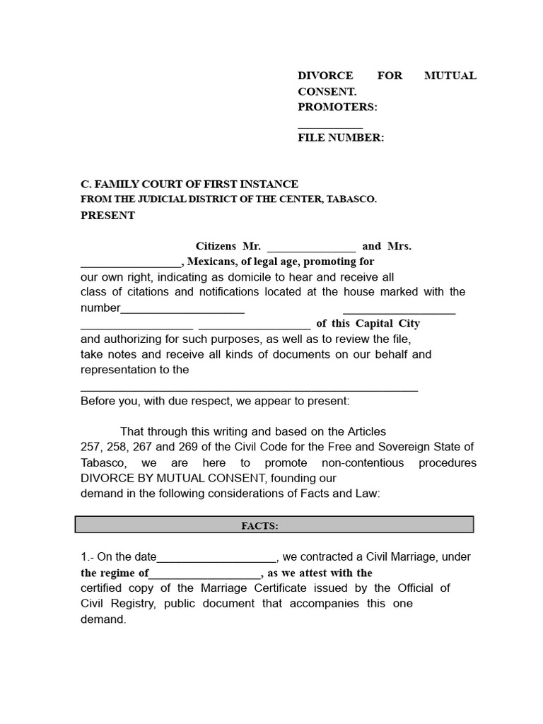 Mutual Consent Divorce Agreement Template | PDF | Divorce | Marriage