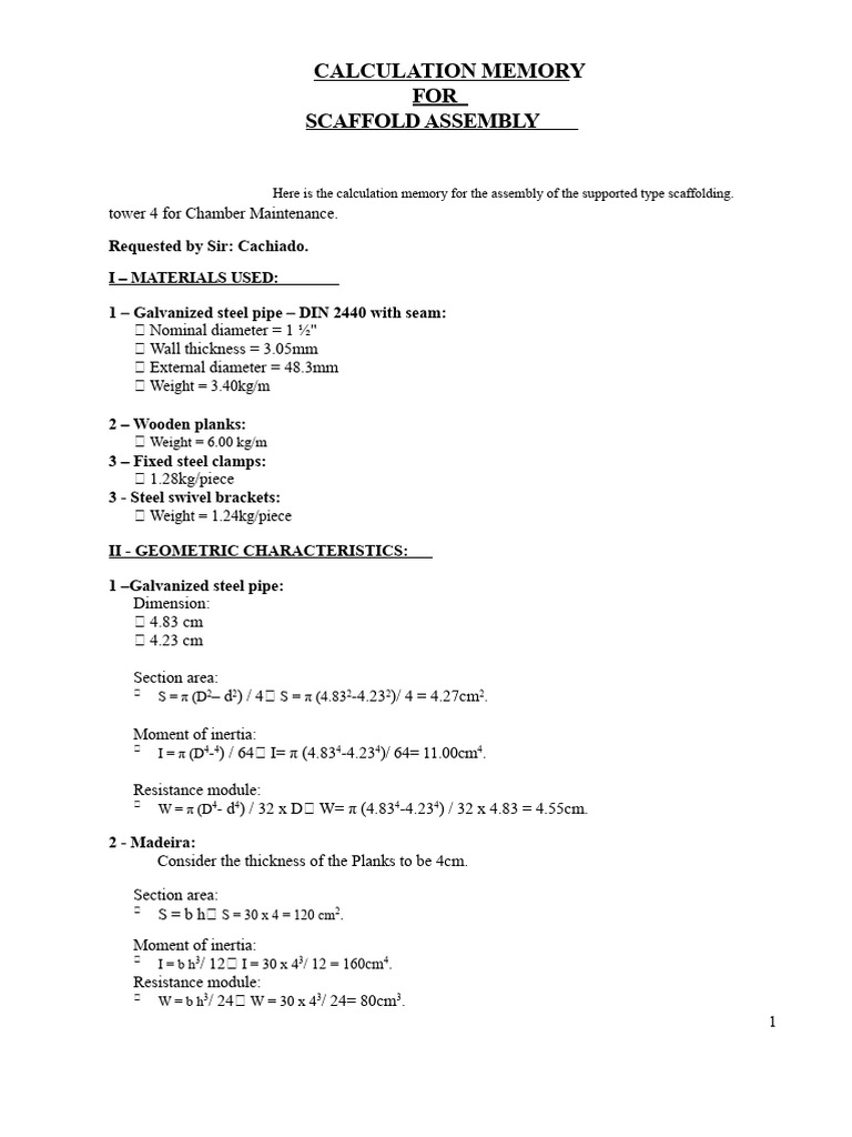 Scaffolding Calculation Memory | PDF | Buckling | Scaffolding