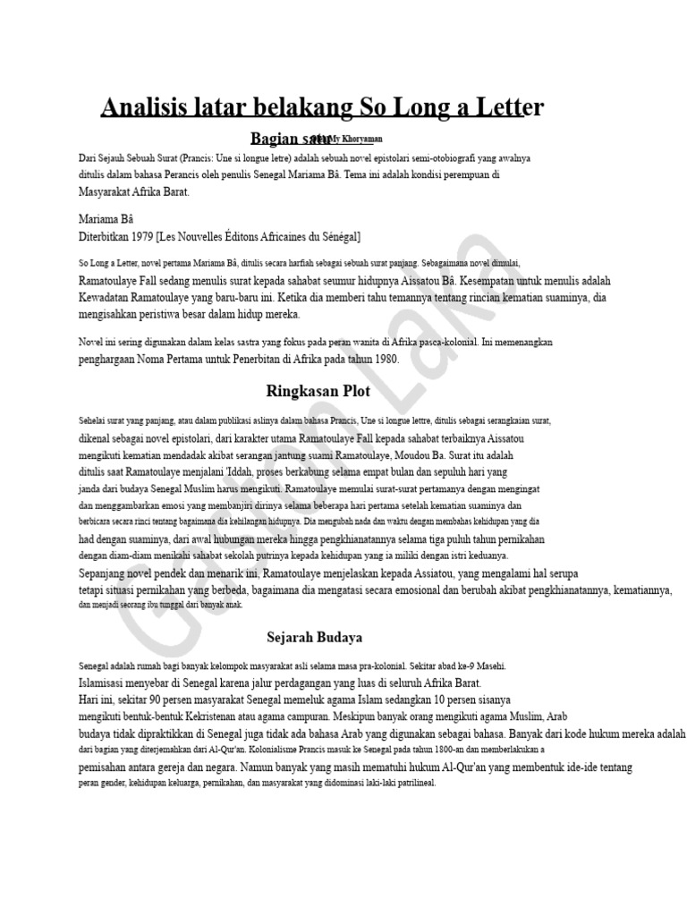 Analisis Novel So Long a Letter | PDF