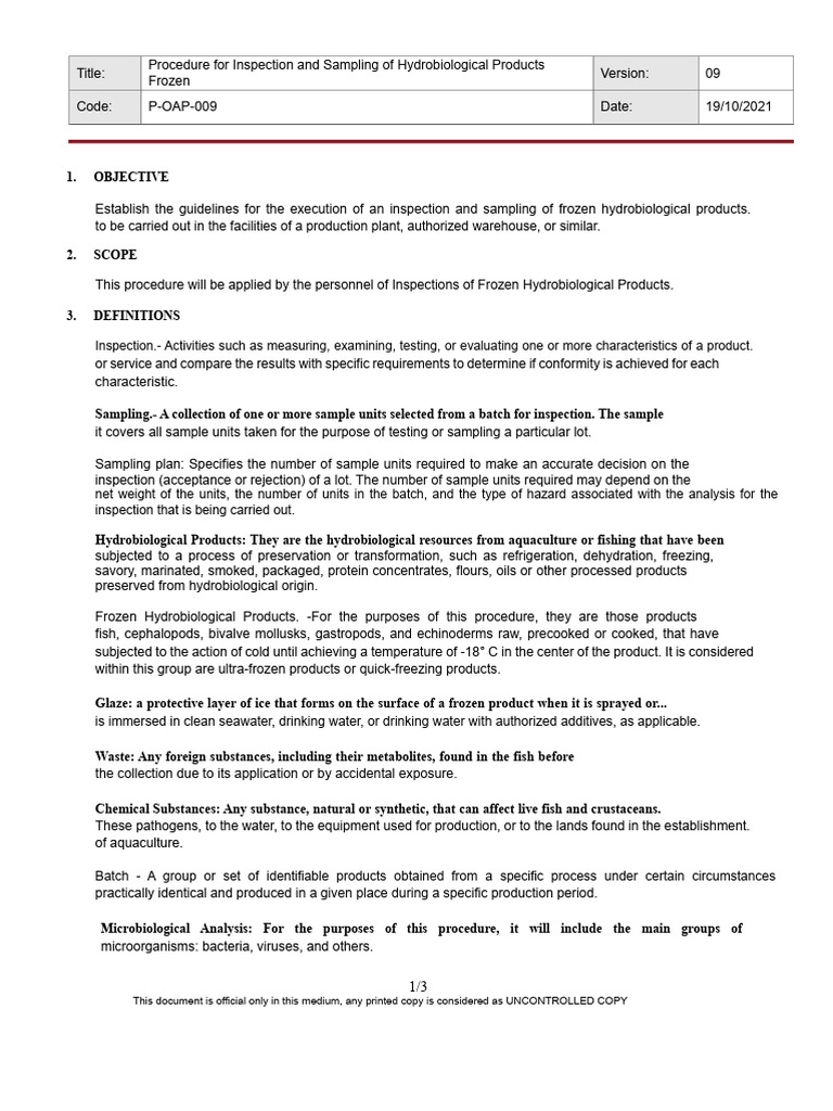 P-OAP-009 Procedure For Inspection and Sampling of Frozen ...