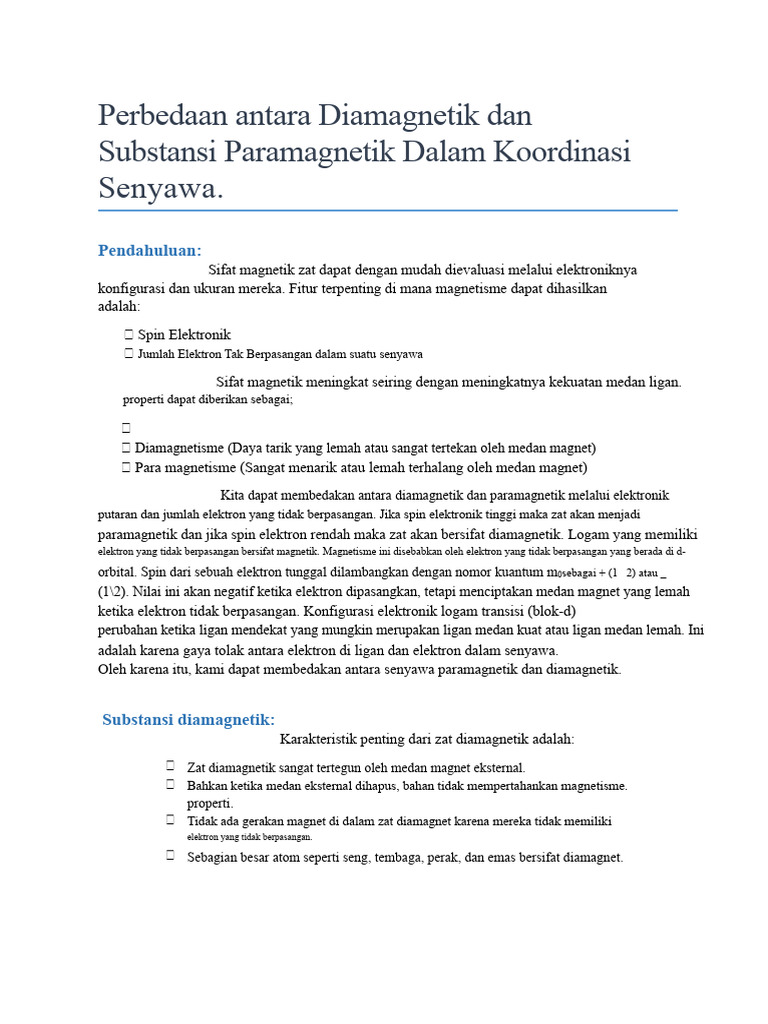 Perbedaan Antara Zat Diamagnetik Dan Paramagnetik Dalam Co | PDF