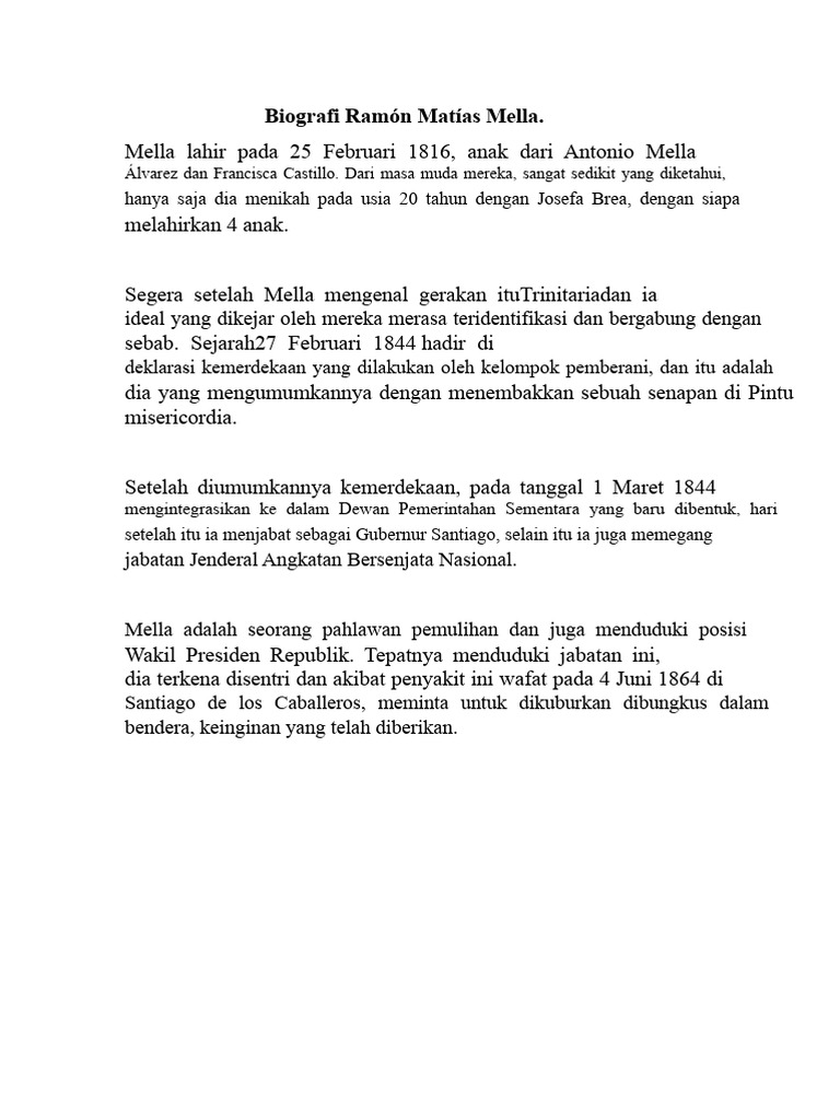 Biografi Ramón Matías Mella Dan Juan Pablo Duarte | PDF