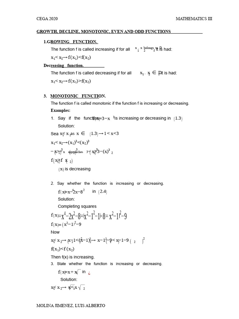 Increasing and Decreasing Function Even and Odd | PDF | Function ...