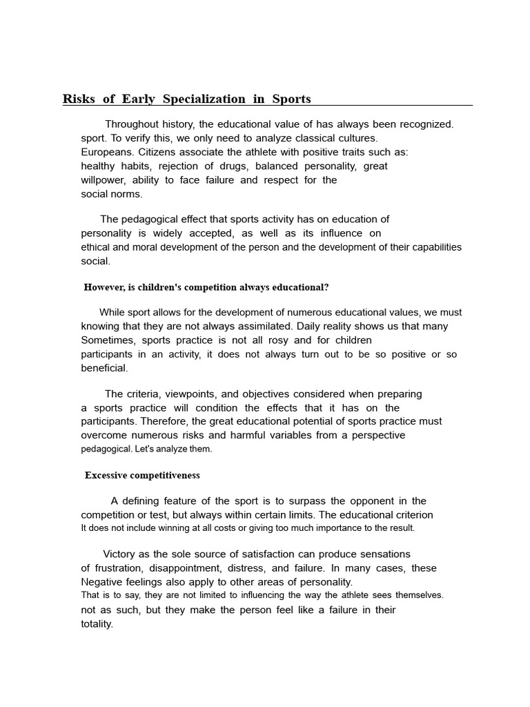 Risks of Early Specialization in Sports | PDF | Risk | Sports