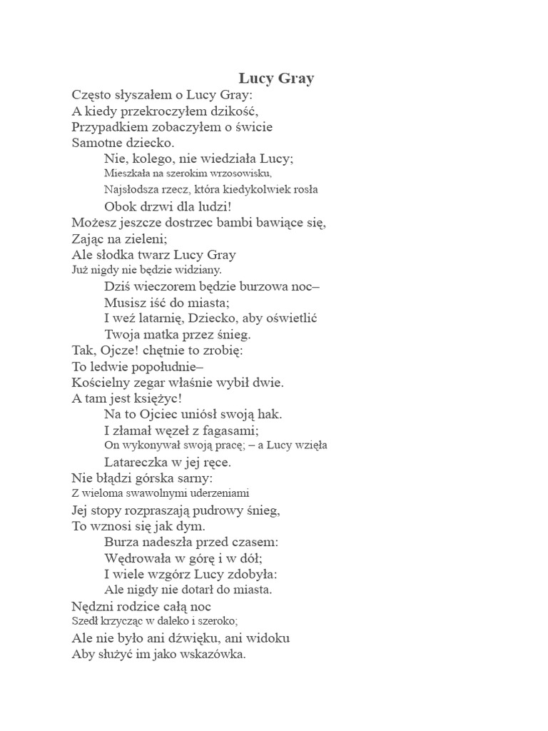 Lucy Gray - Wordsworth | PDF