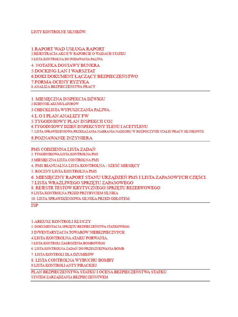 Lista Kontrolna | PDF