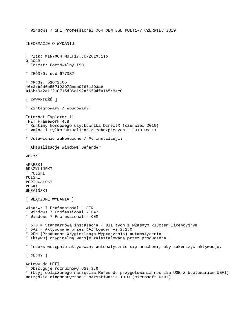 Windows 7 SP1 Professional X64 OEM ESD MULTi-7 CZERWIEC 2019 (Gen2) | PDF