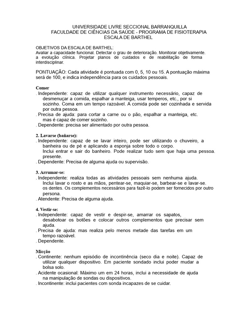 Escala de Barthel | PDF