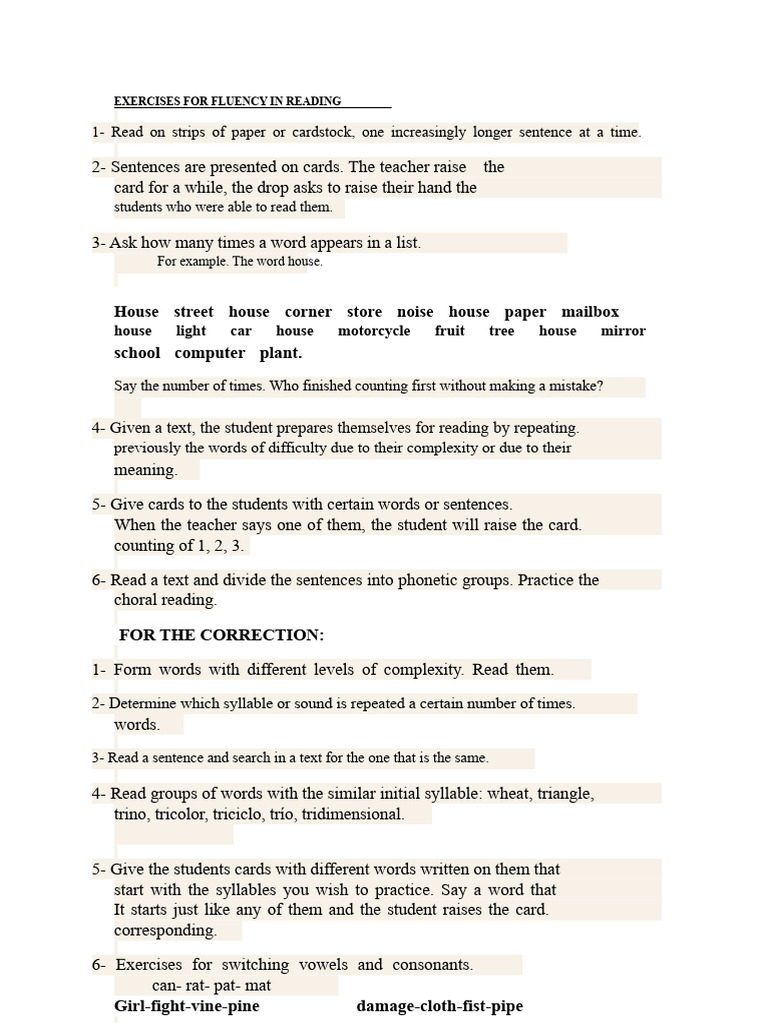 Fluency Exercises for Reading Skills | PDF | Fluency | Word