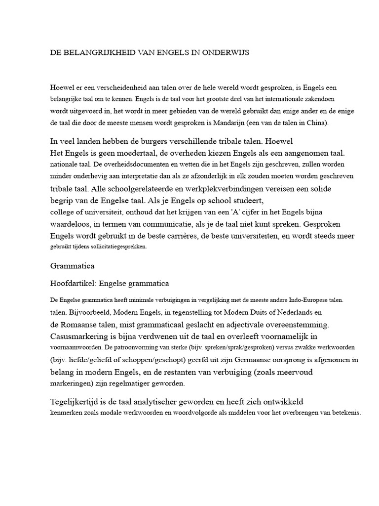 Het Belang van Engels in Onderwijs | PDF