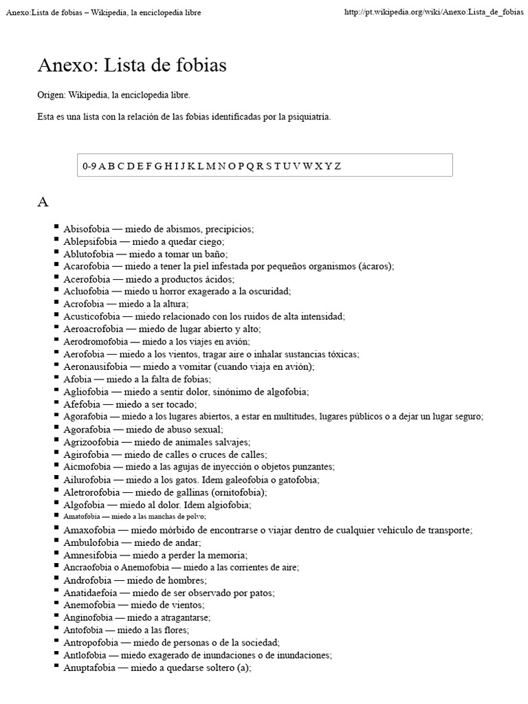 Lista de Fobias | PDF | Fobia | Temor