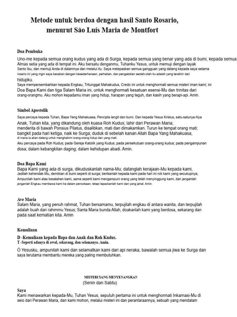 Metode Untuk Berdoa Dengan Berbuah Rosario Suci, Oleh Santo Luis Maria Grignion de Montfort | PDF