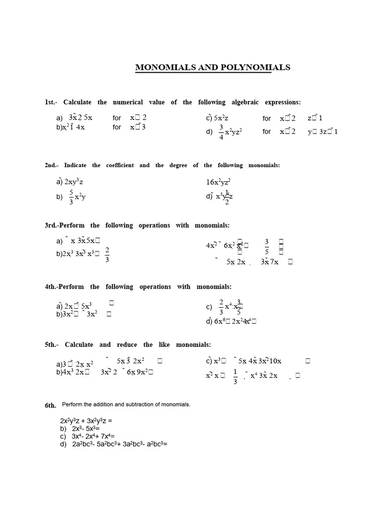 Monomials and Polynomials Exercises | PDF | Polynomial | Numerical Analysis