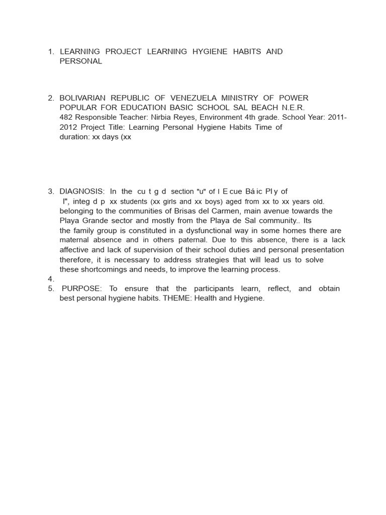 Learning Project Learning Personal Hygiene Habits | PDF