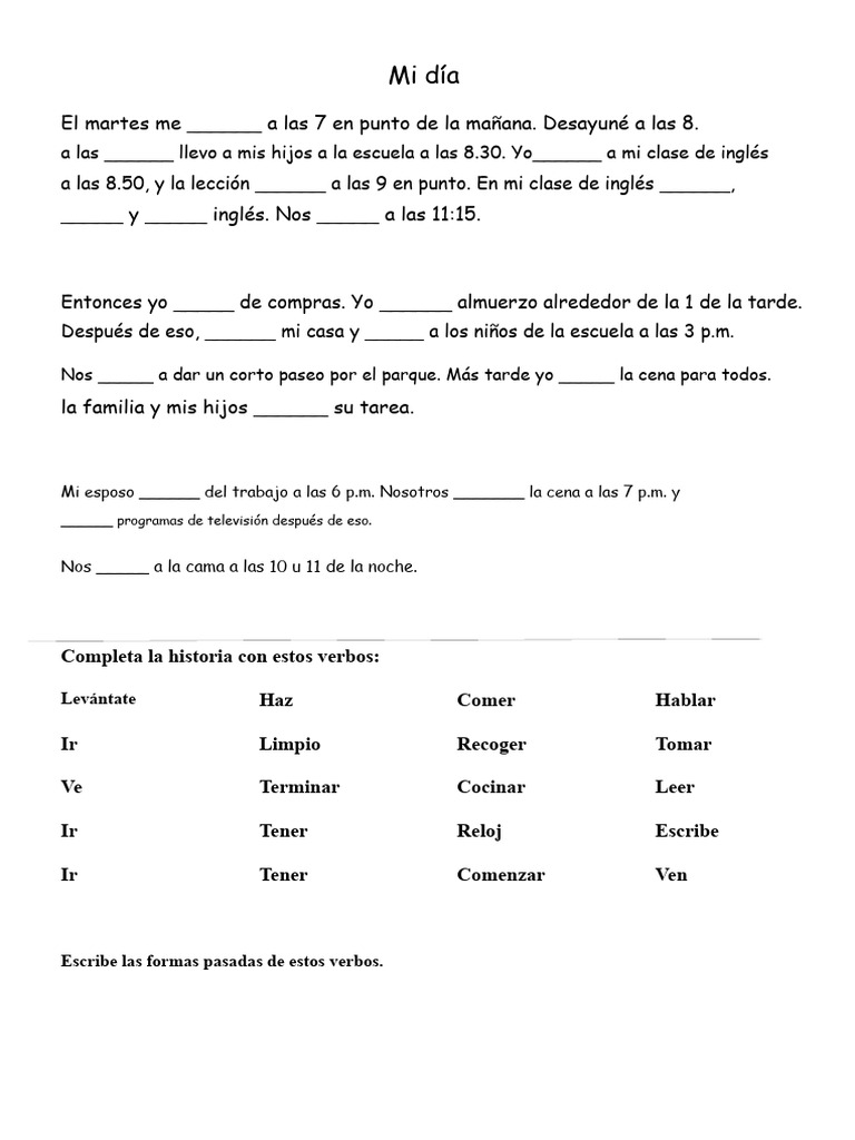 Rutina Diaria en Presente Simple y Pasado Simple Ejercicios de ...