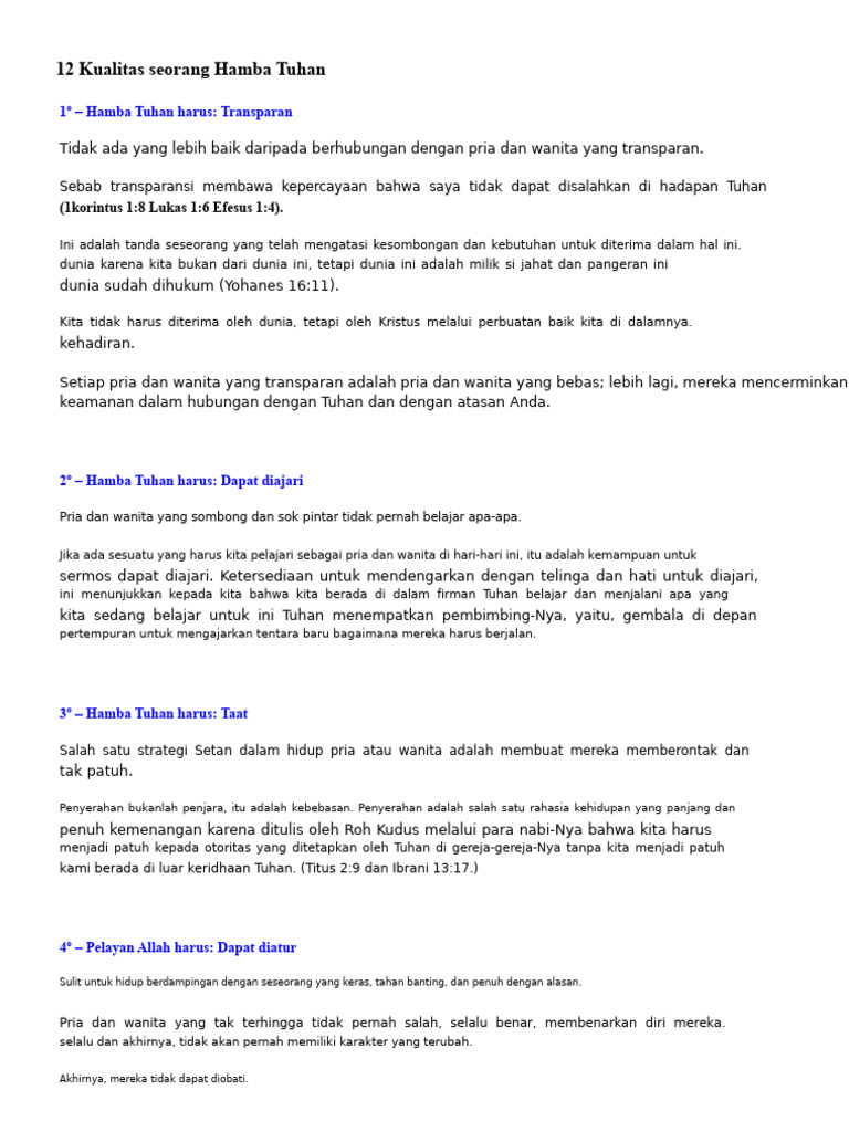 12 Kualitas Seorang Hamba Tuhan | PDF