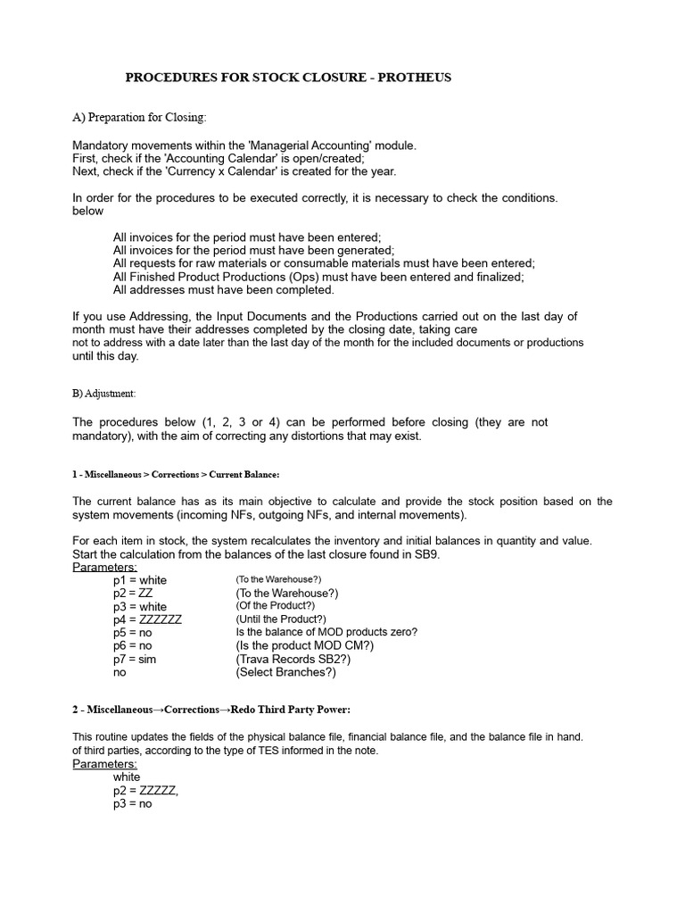 Procedures for Stock Closing - Protheus.pdf | PDF | Inventory ...